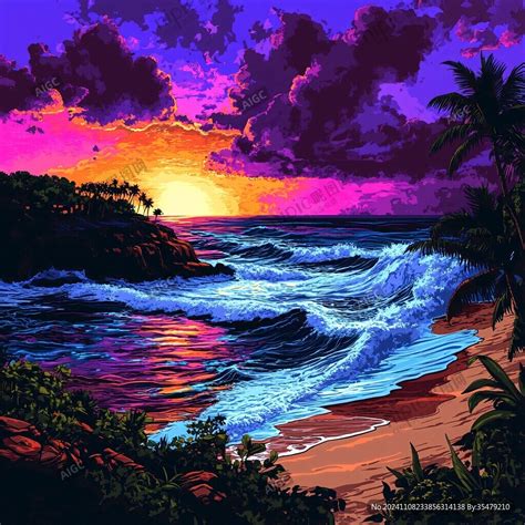 Ai创作图海上落日插画 夕阳手绘 海边日落油画 海滩风景画 海景风景画 手绘夕阳 手绘海景 海边手绘 海岸风景画 唯美海岸风景插画 手绘海边 手绘风景插画大海图片 海边晚霞油画 海边风景画