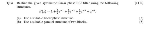 Solved Realize The Given Symmetric Linear Phase FIR Filter Chegg