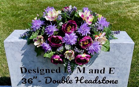 Purple Silk Flower Cemetery Saddle Headstone Arrangement Etsy