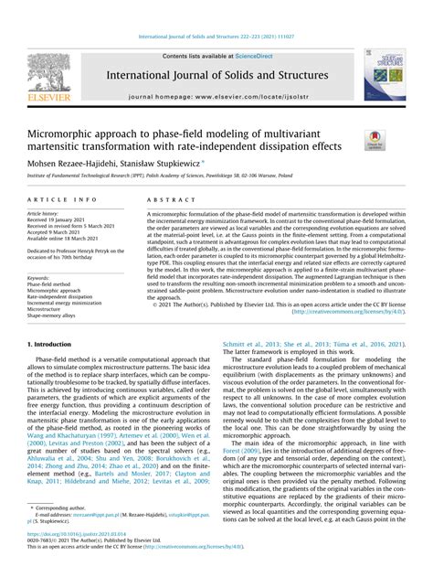 Pdf Micromorphic Approach To Phase Field Modeling Of Multivariant