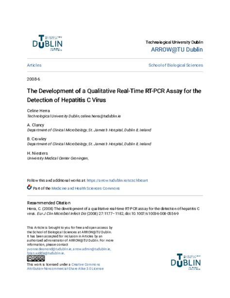 Pdf The Development Of A Qualitative Real Time Rt Pcr Assay For The Detection Of Hepatitis C Virus