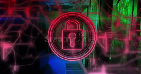 Image Of Padlock Icon Over Server Room Stock Illustration Illustration Of Technology Online