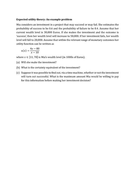 01 Eut Example Problem Expected Utility Theory An Example Problem