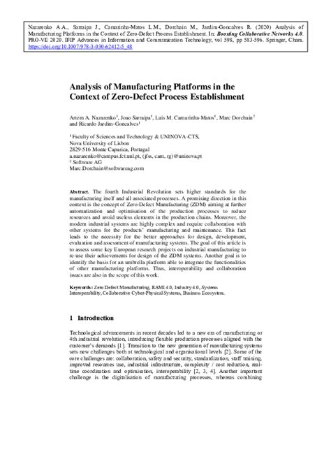 Pdf Analysis Of Manufacturing Platforms In The Context Of Zero Defect