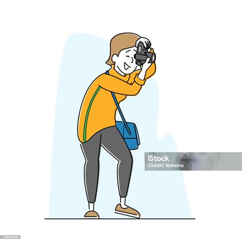 여성 사진작가 사진 카메라 제작 사진과 기자 캐릭터 여자 파파라치 특파원 작업 취미 Len European Swimming Championships에 대한 스톡 벡터 아트