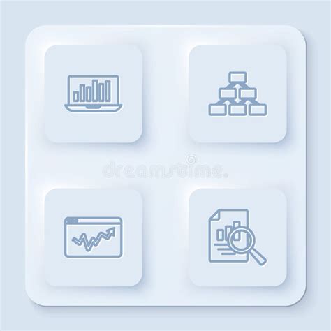 Set Line Laptop With Graph Chart Hierarchy Organogram Graph