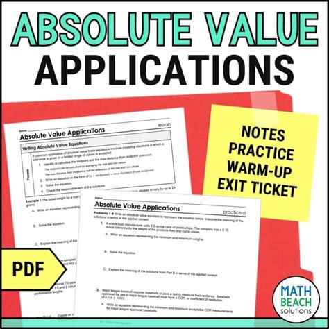 Absolute Value Equations Word Problems Notes Practice Video