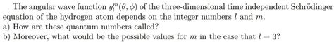 Solved The angular wave function ylm θ ϕ of the Chegg com