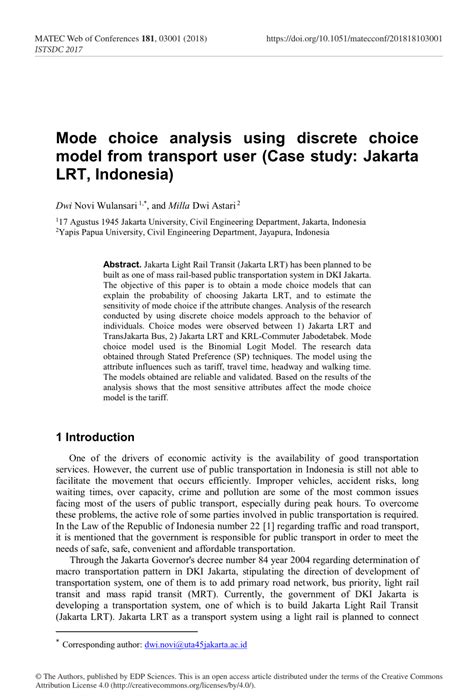 Pdf Mode Choice Analysis Using Discrete Choice Model From Transport
