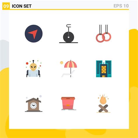 User Interface Pack Of 9 Basic Flat Colors Of Building Enjoy Rings Bench Beanch Editable Vector