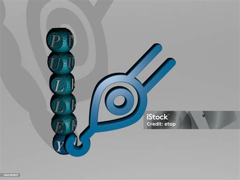 개념 및 프리젠 테이션의 관련 의미에 대한 금속 주사위 문자로 만든 아이콘 주위에 풀리 그래픽과 텍스트의 3d 그림 장비 및 배경 0명에 대한 스톡 사진 및 기타 이미지