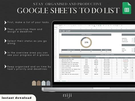 To Do List Google Sheets Spreadsheet Digital Task Tracker To Do List Template Intuitive