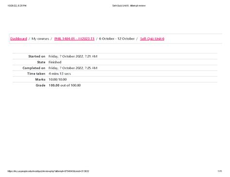 Self Quiz Unit 6 Attempt Review Started On Friday 7 October 2022 7 21 Am State Finished