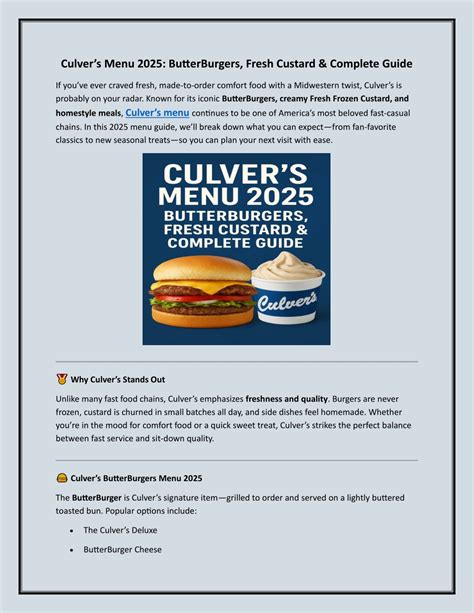 Ppt Culvers Menu 2025 Butterburgers Fresh Custard And Complete Guide