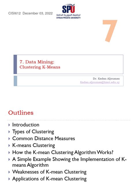 Adb Ch07 Data Mining Clustering K Means Pdf Cluster Analysis
