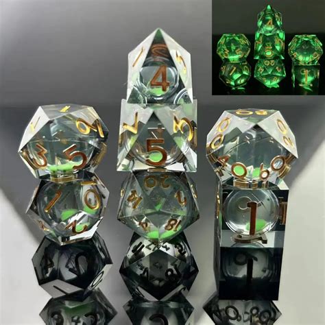 Green Mist Liquid Core Sharp Edge Polyhedral Dandd Dice Set The