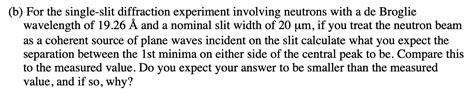 Solved B For The Single Slit Diffraction Experiment
