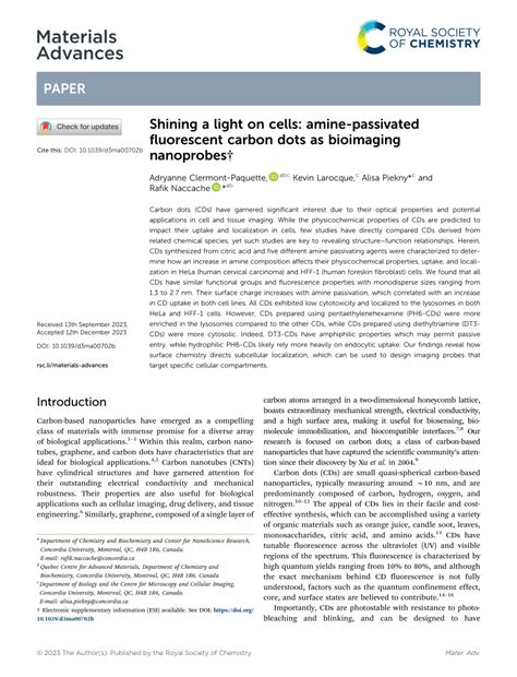 Pdf Shining A Light On Cells Amine Passivated Fluorescent Carbon Dots As Bioimaging Nanoprobes