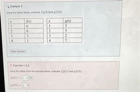 solved using the tables below evaluate f g 3 and g f 4
