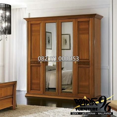 Lemari Almari 4 Pintu Dengan Cermin Kayu Jati Wijaya 96 Furniture
