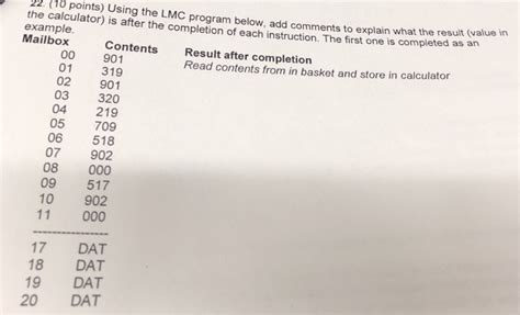 Solved 2 0 Points Using The Lmc Program Below Add Comments