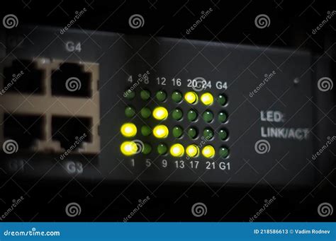 Network Connection Technology With Network Switch Router Status LED Showing Port Working Status