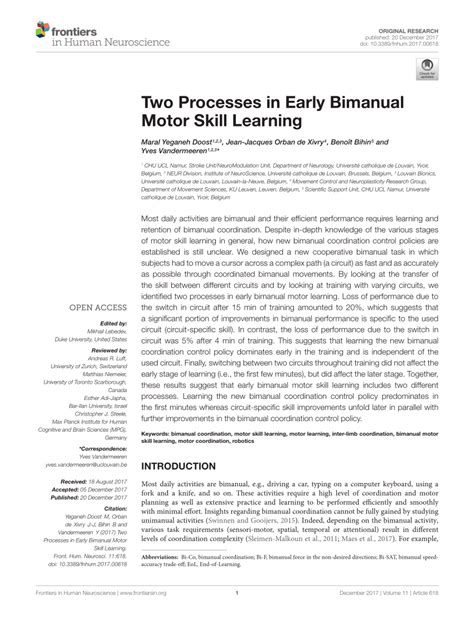 Pdf Two Processes In Early Bimanual Motor Skill Learning