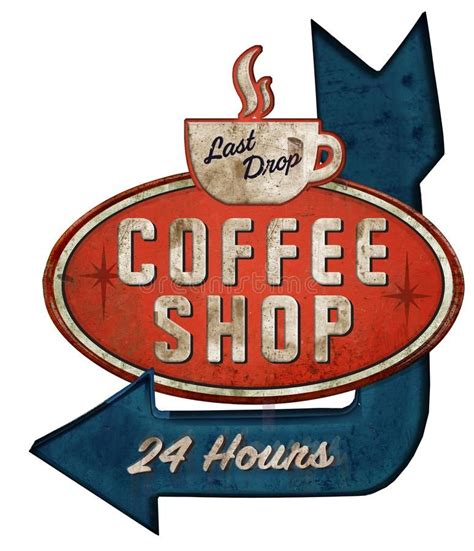 Coffee Shop Sign With Arrow Retro Diner Coffee Shop Sign Vintage