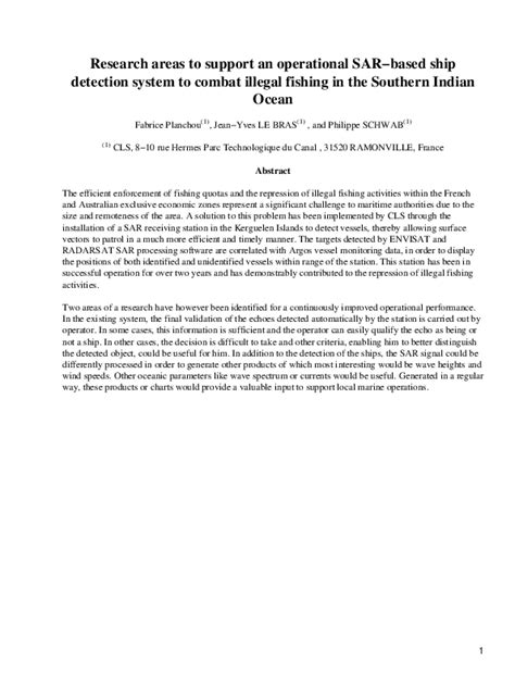 Pdf Research Areas To Support An Operational Sar − Based Ship Detection System To Combat