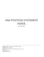 ANA POSITION STATEMENT PAPER Pdf ANA POSITION STATEMENT PAPER By Char Ana Submission Date