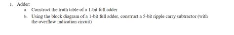 Solved 1 Adder A Construct The Truth Table Of A 1 Bit
