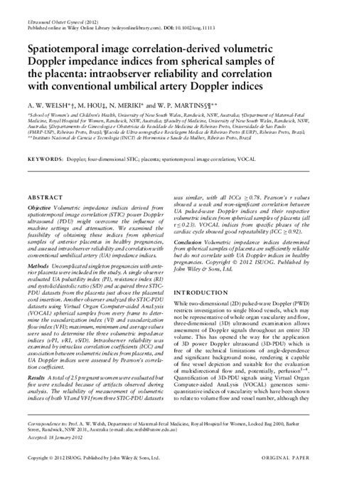 Pdf Spatiotemporal Image Correlation Derived Volumetric Doppler Impedance Indices From