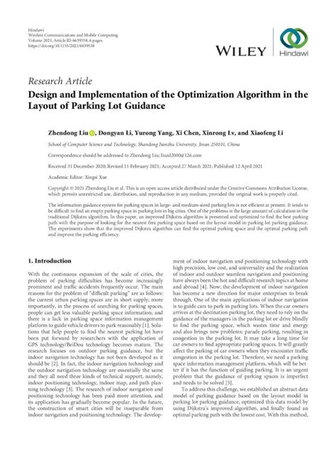 PDF Design And Implementation Of The Optimization Algorithm In The Layout Of Parking Lot