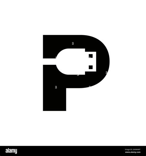 Initial Letter P USB Symbol Design Computer Connection USB Cable Icon