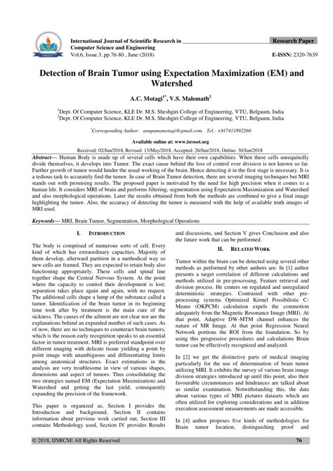Pdf Detection Of Brain Tumor Using Expectation Maximization Em And Watershed