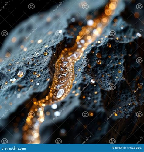 Golden Vein In Dark Mineral Surface Generative Ai Stock Illustration