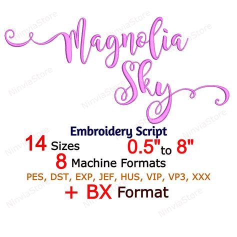 magnolia sky script machine embroidery font alphabet embroidery design