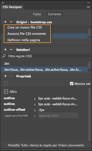 Utilizzare Il Pannello Css Designer In Dreamweaver