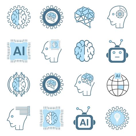Premium Vector Set Of Modern Ai Icons Symbols Set Of Artificial Intelligence Lined Blue