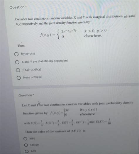 Solved Question Consider Two Continuous Random Variables X