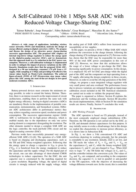 Pdf A Self Calibrated 10 Bit 1 Msps Sar Adc With Reduced Voltage Charge Sharing Dac