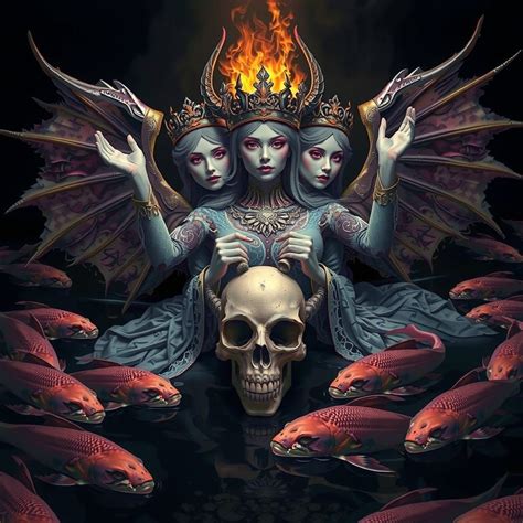 A Gorgeous Demon Woman With Three Heads And Lavend Ai Art