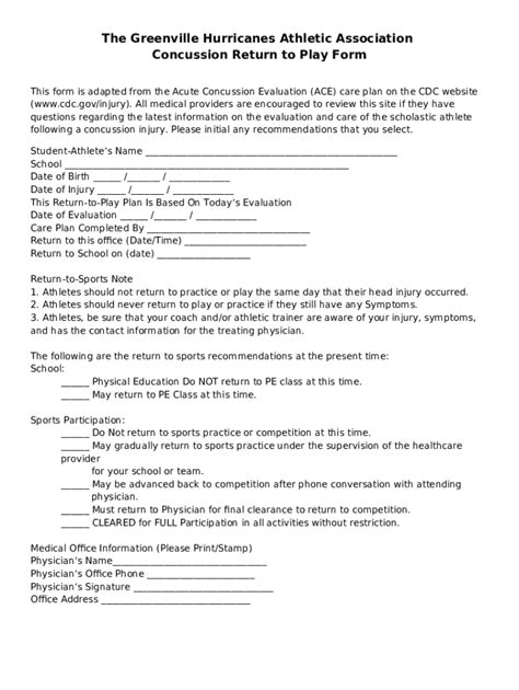 Concussion Return To Play Revised 1 Doc Template Pdffiller