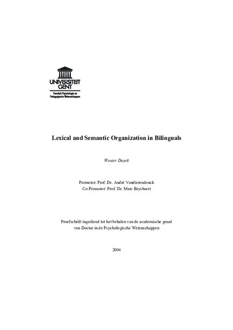 Pdf Lexical And Semantic Organization In Bilinguals