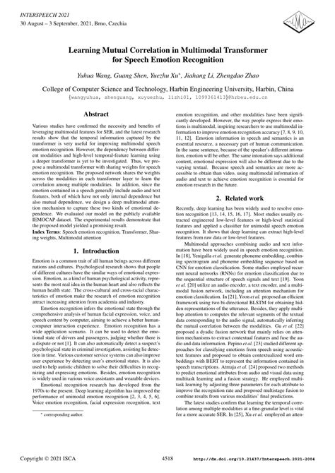 PDF Learning Mutual Correlation In Multimodal Transformer For Speech Emotion Recognition