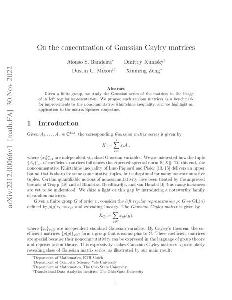 Pdf On The Concentration Of Gaussian Cayley Matrices
