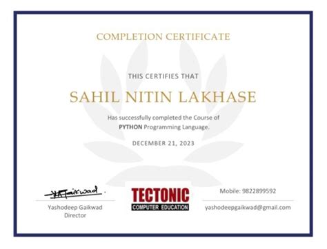 sahil lakhase on linkedin completed my course of python programing