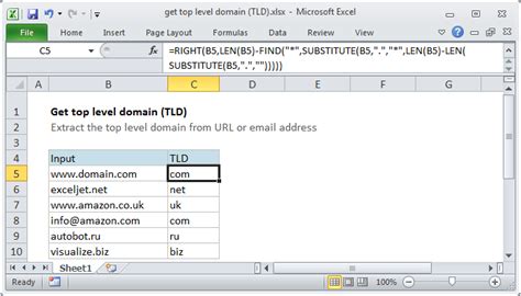 Excel Formula Get Top Level Domain Tld Exceljet