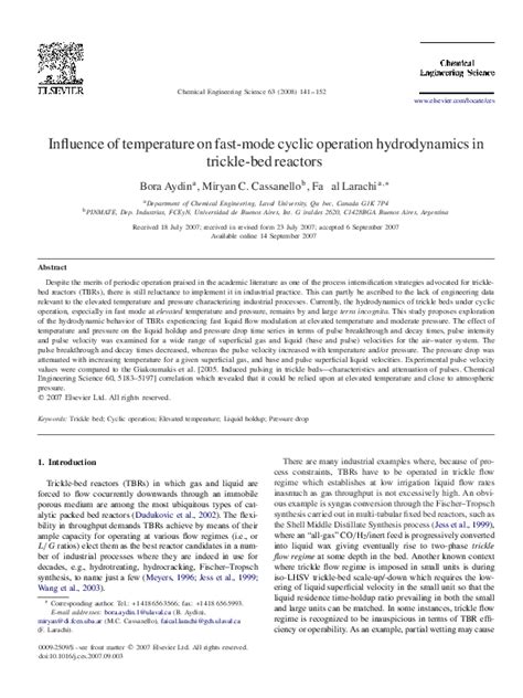 Pdf Influence Of Temperature On Fast Mode Cyclic Operation Hydrodynamics In Trickle Bed Reactors