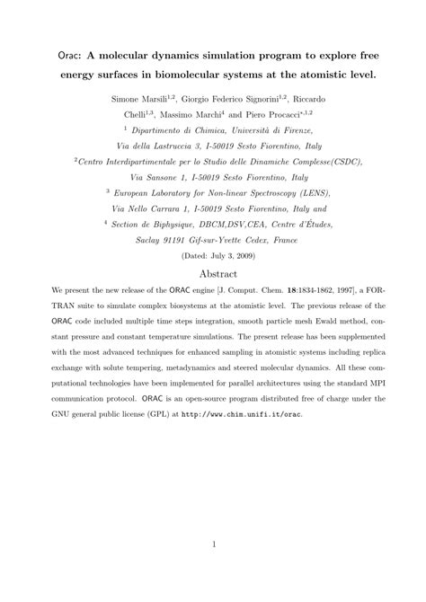 pdf orac a molecular dynamics simulation program to explore free energy surfaces in
